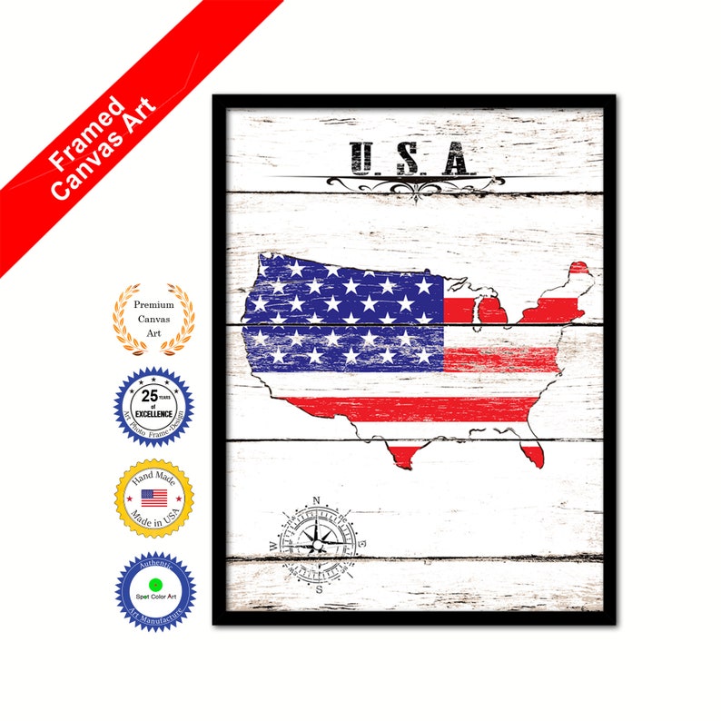 USA Flag With Custom Picture Frame Gifts Home Decor Wall Art | Etsy