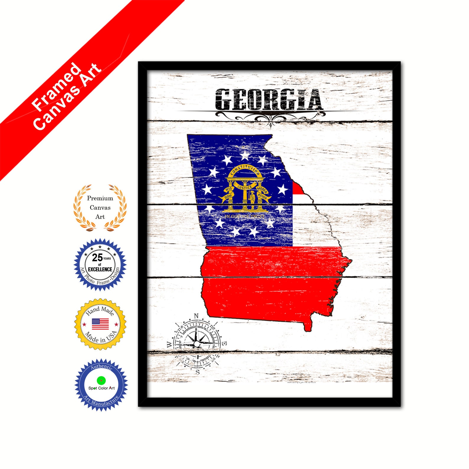 Georgia State Vintage Flag Gifts Home Decor Wall Art Canvas | Etsy