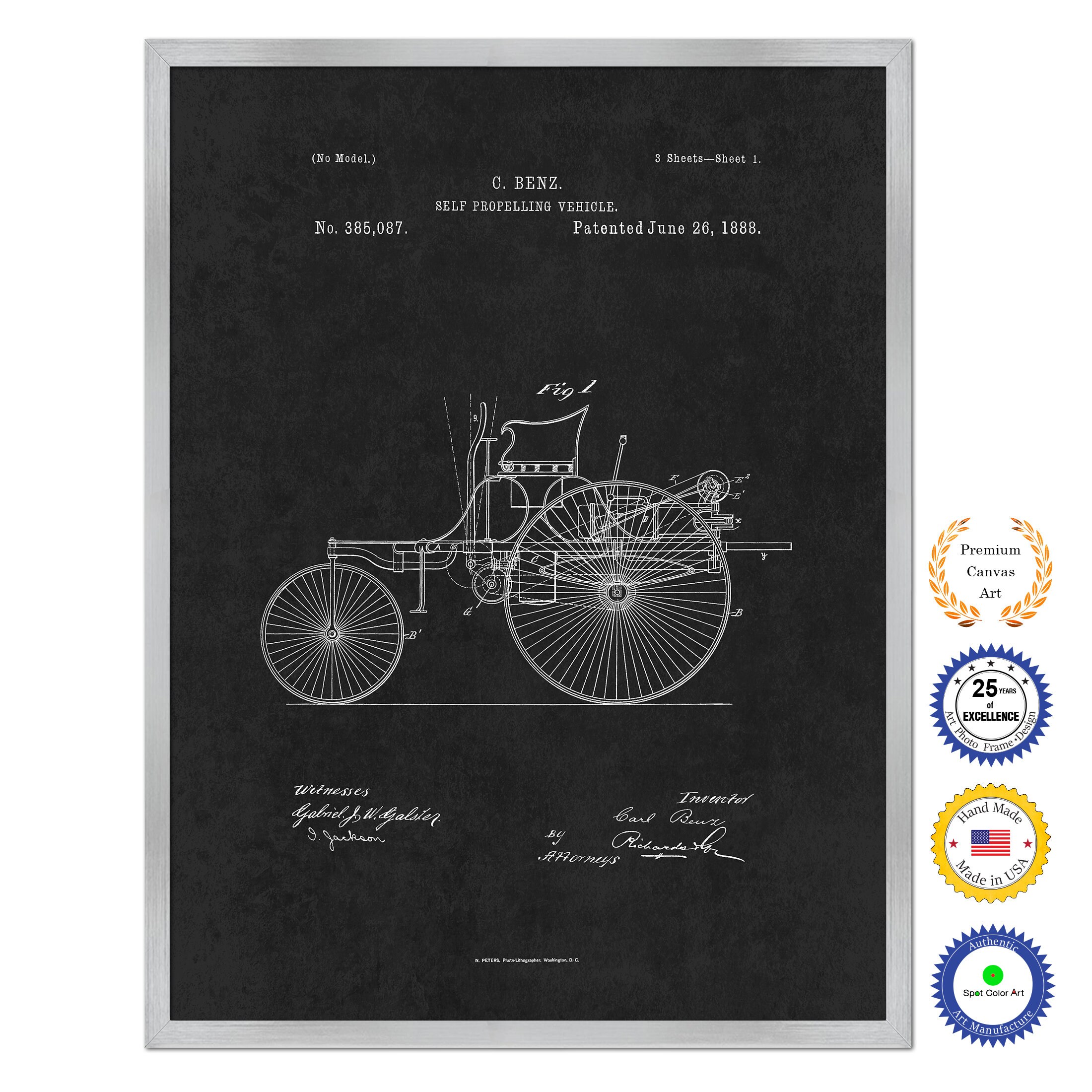 1888 Carl Benz Self Propelling Vehicle Vintage Patent Artwork | Etsy