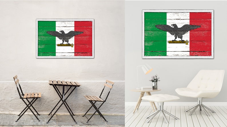 Italy War Eagle Italian Military Flag White Wash Wood or Black Frame ...
