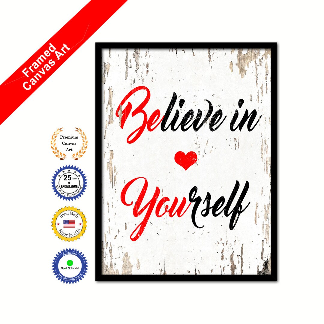 Believe in Yourself Inspirational Quote Canvas Framed Print Wall Art ...