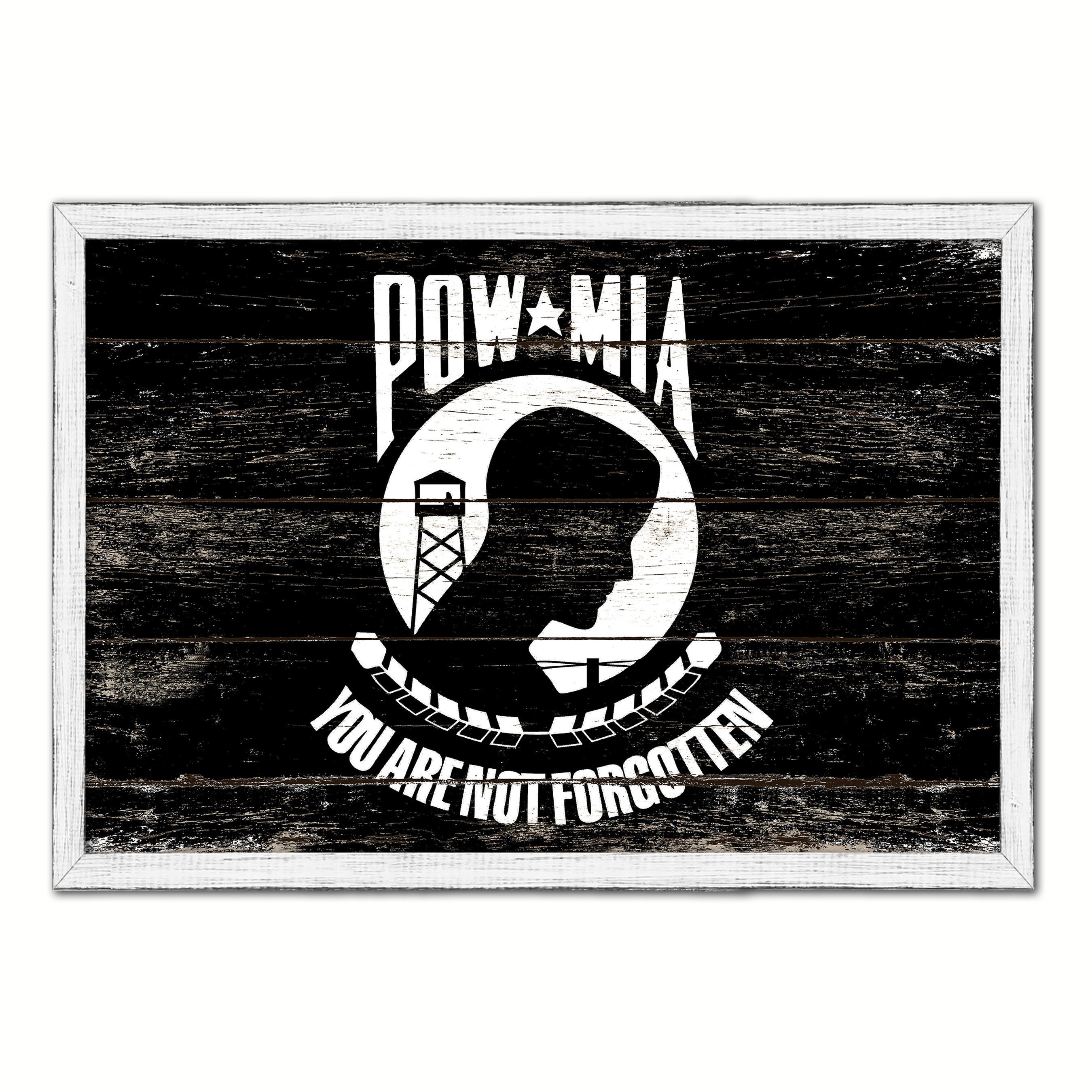 Pow Mia Military Flag White Wash Wood or Black Frame Cottage Shabby ...