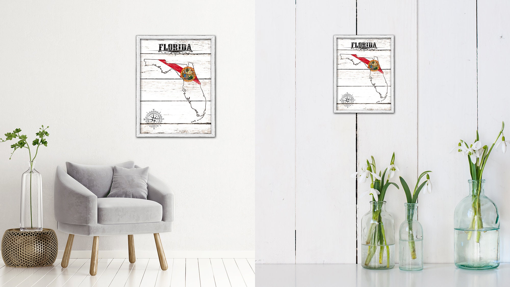 Florida State Vintage Flag Gifts Home Decor Wall Art Canvas Print With ...