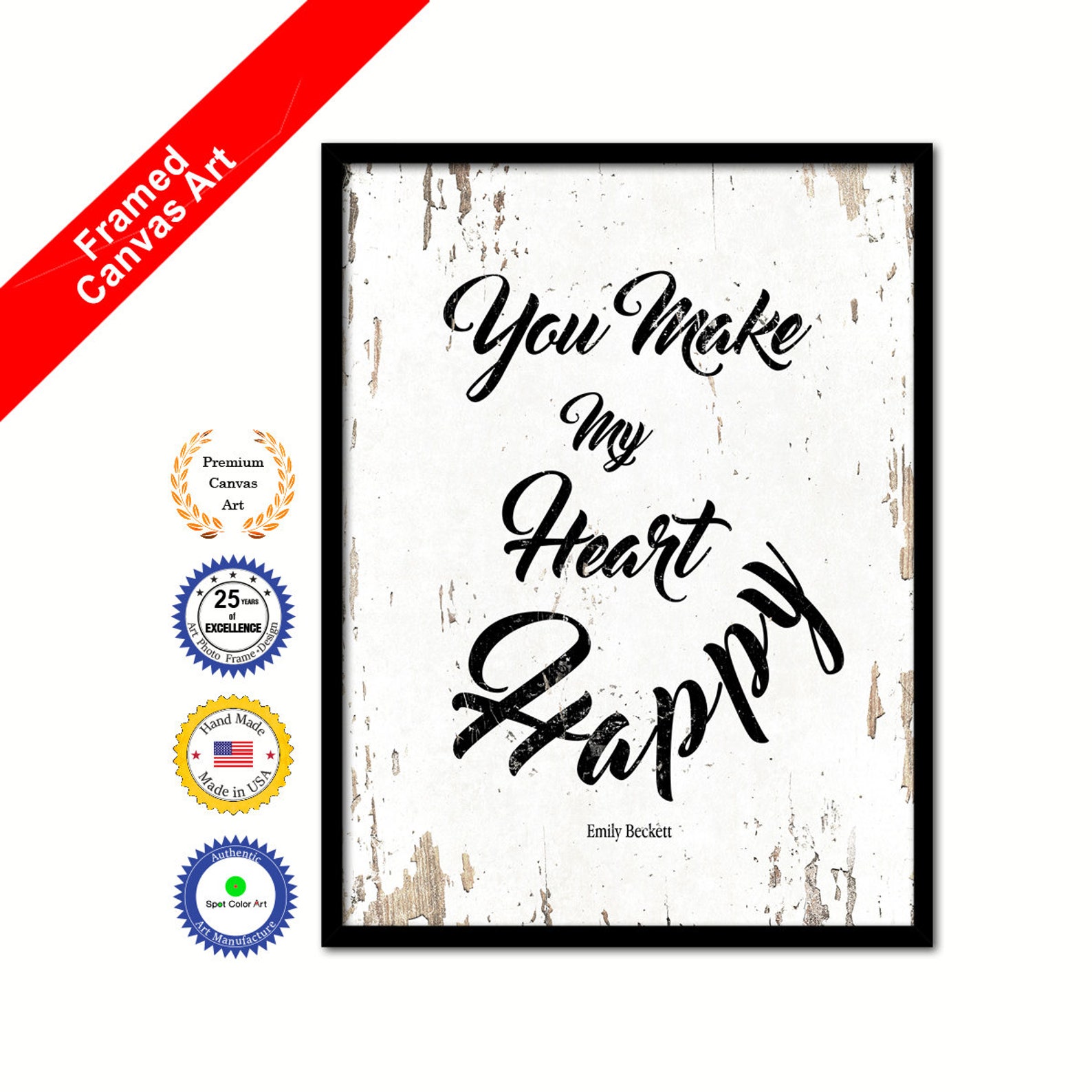 You Make My Heart Happy Quote Saying Canvas Framed Print Wall | Etsy