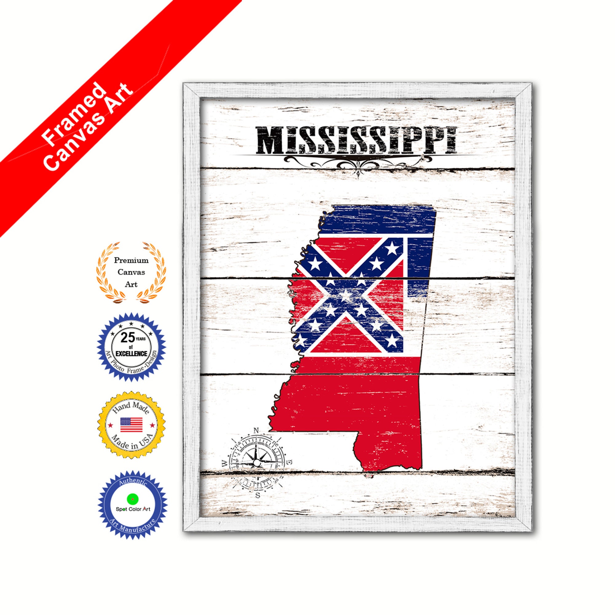 Mississippi State Vintage Flag Gifts Home Decor Wall Art Canvas Print ...