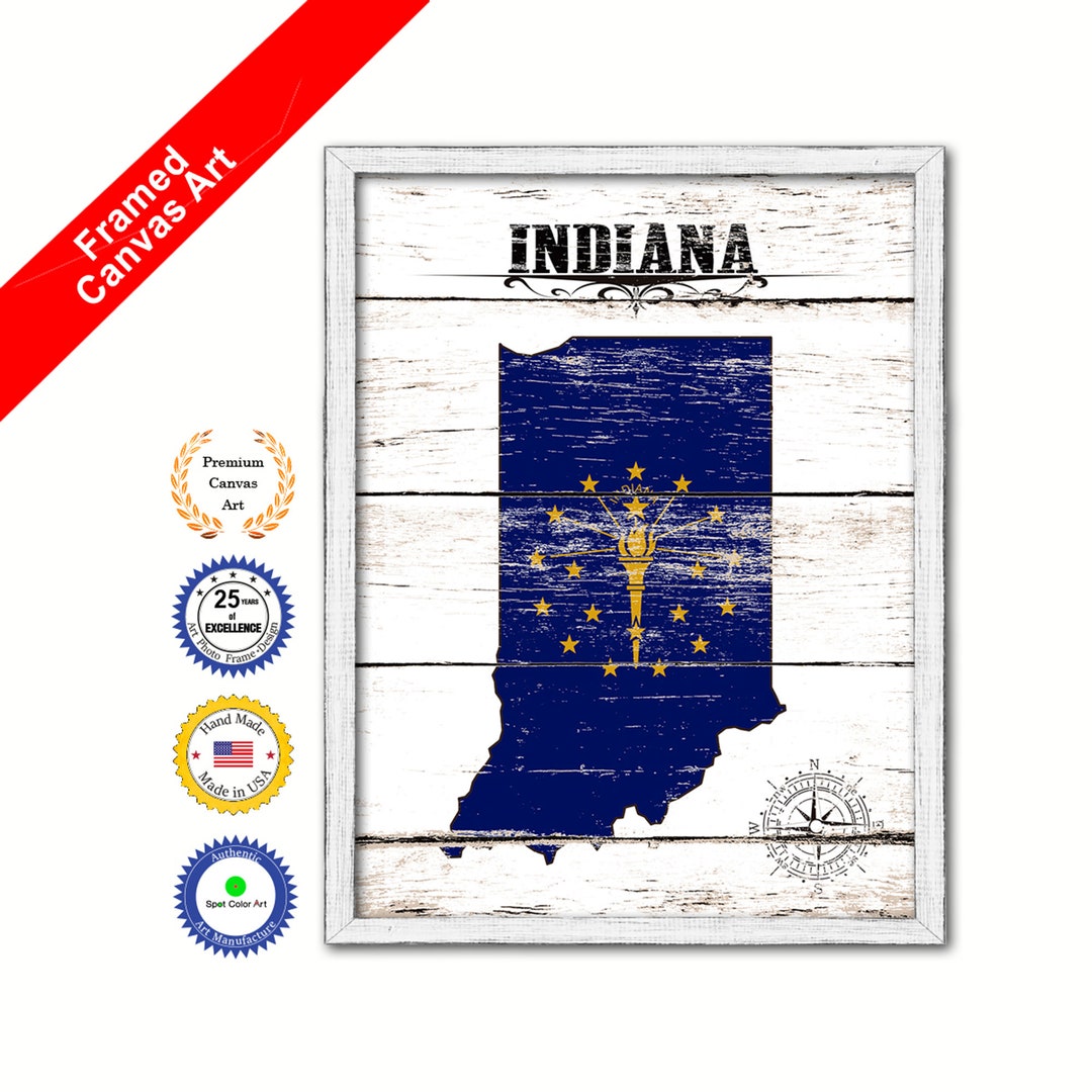 Indiana State Vintage Flag Gifts Home Decor Wall Art Canvas Print With ...