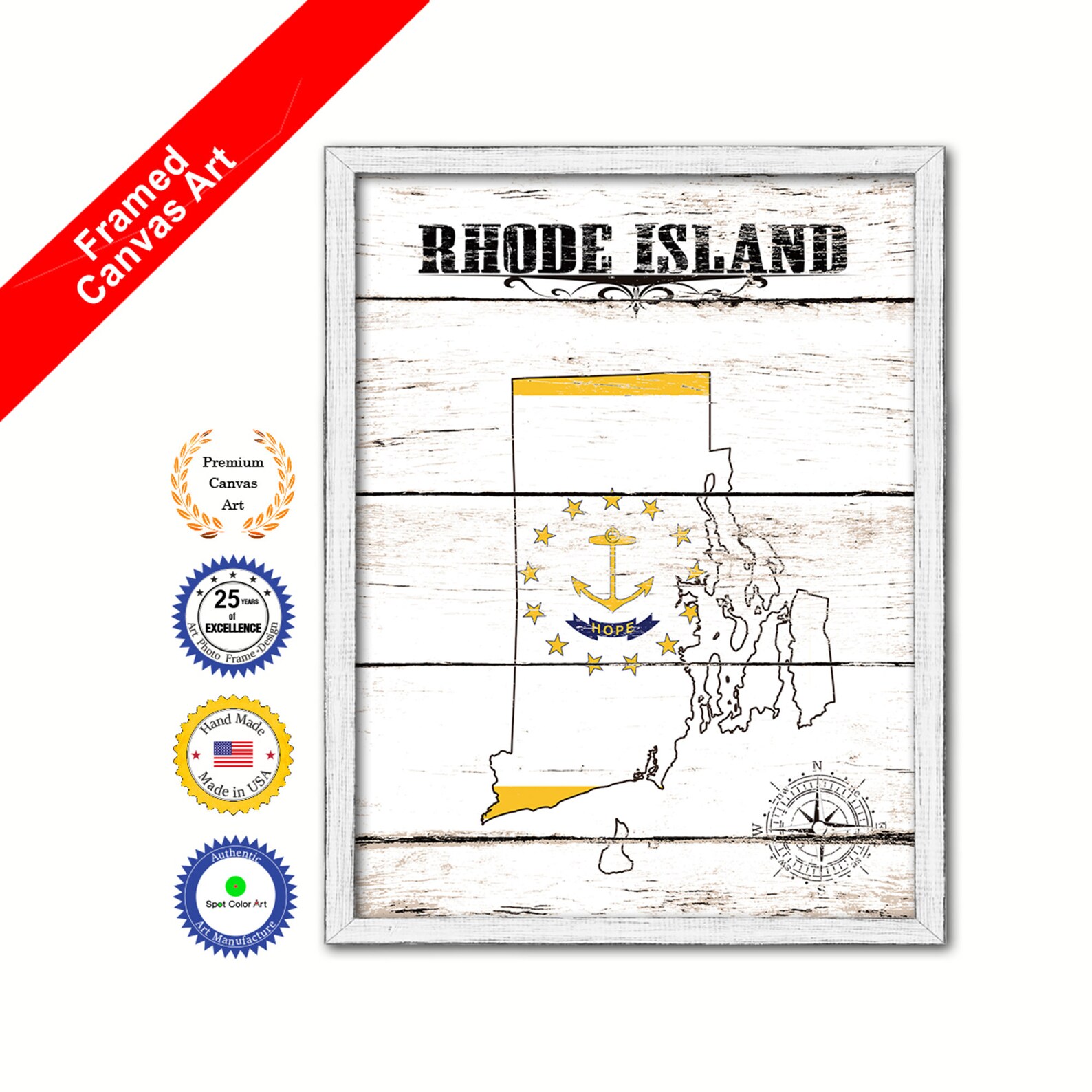 Rhode Island State Vintage Flag Gifts Home Decor Wall Art | Etsy