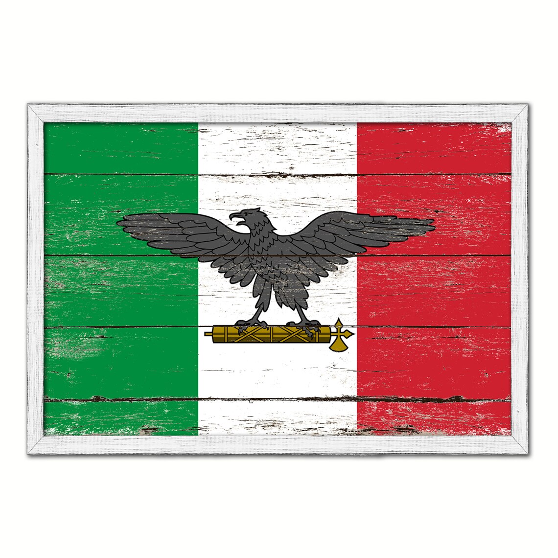 Italy War Eagle Italian Military Flag White Wash Wood or Black Frame ...