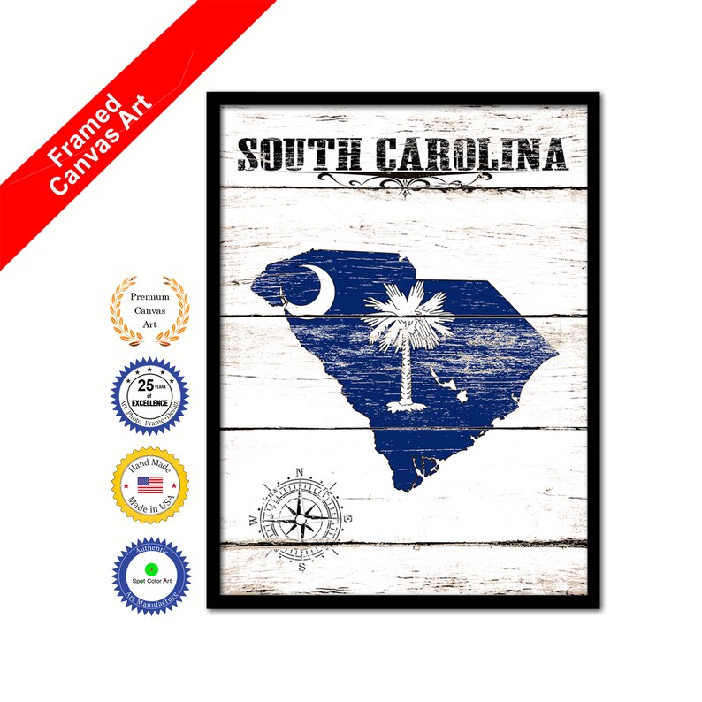 South Carolina State Vintage Flag Gifts Home Decor Wall Art Canvas ...