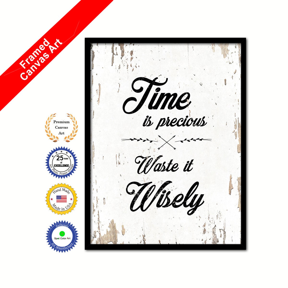 Time is Precious Motivational Quote Saying Canvas Framed Print | Etsy