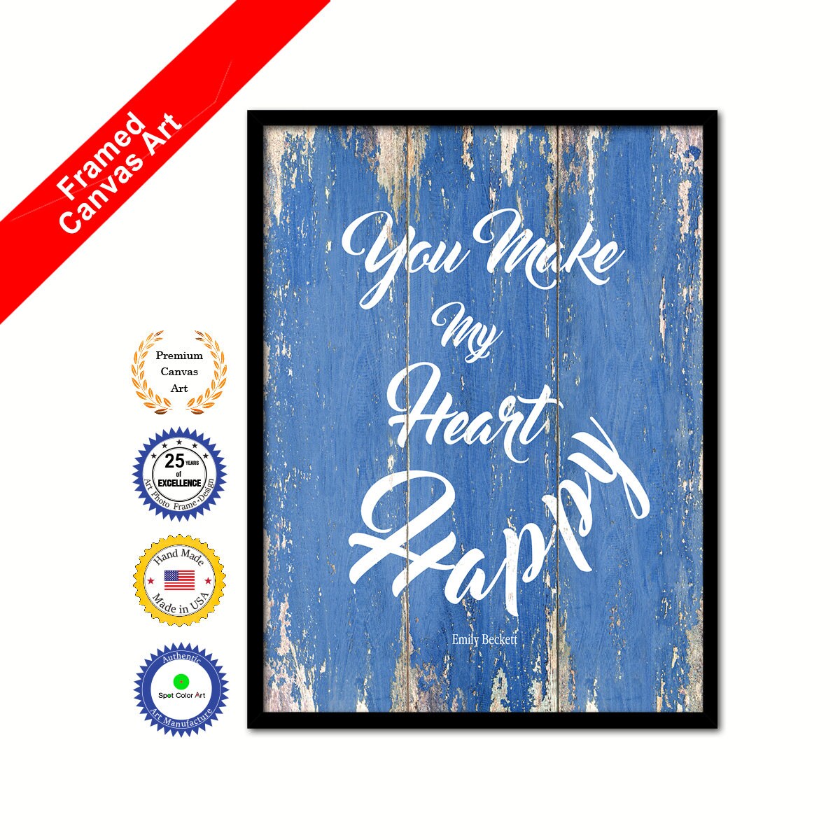 You Make My Heart Happy Quote Saying Canvas Framed Print Wall | Etsy