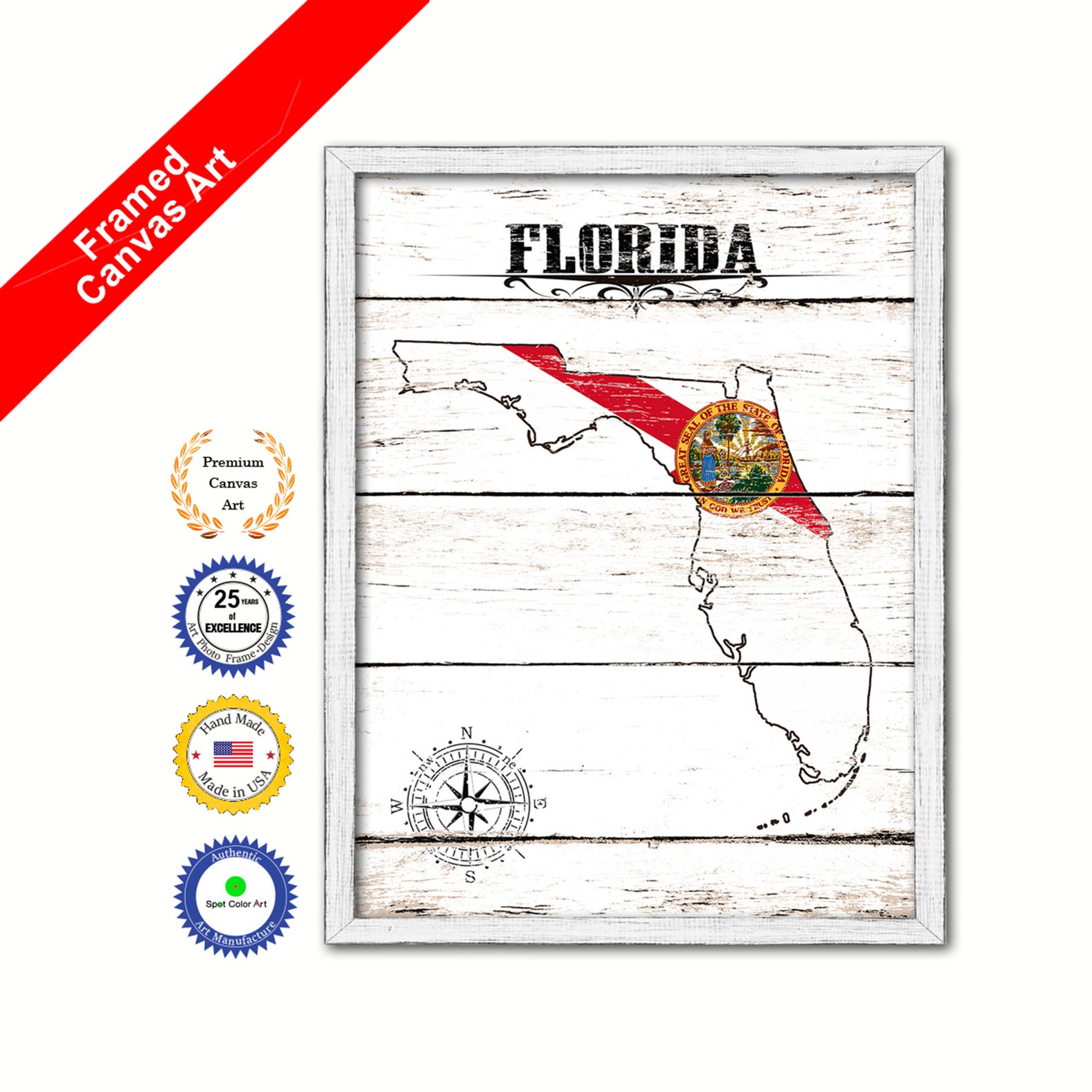 Florida State Vintage Flag Gifts Home Decor Wall Art Canvas Print With ...