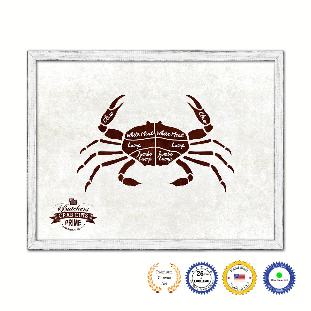 Crab Meat Cuts Butchers Chart Canvas Print With Picture White Wash Wood ...