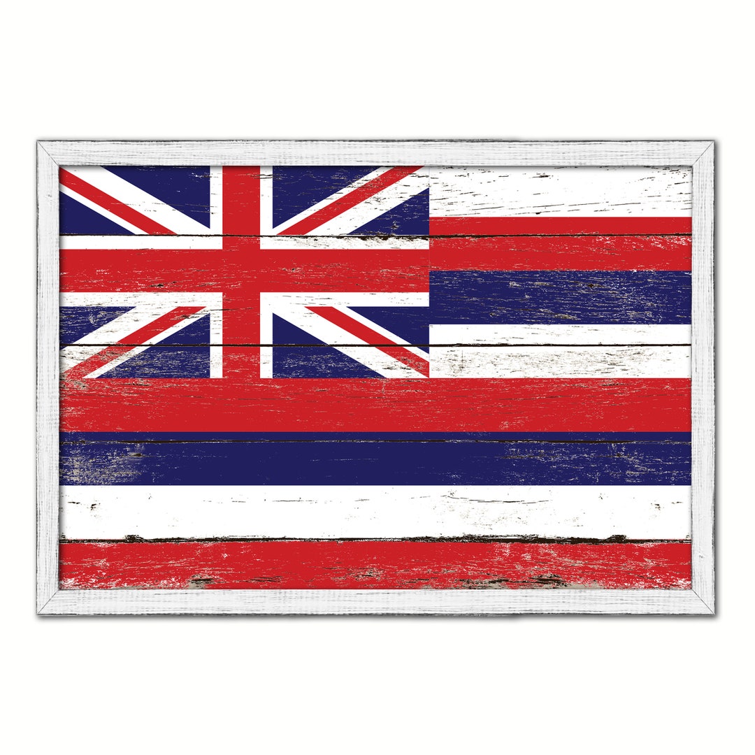 Hawaii State Vintage Flag Canvas Print With Custom Picture White Wash ...