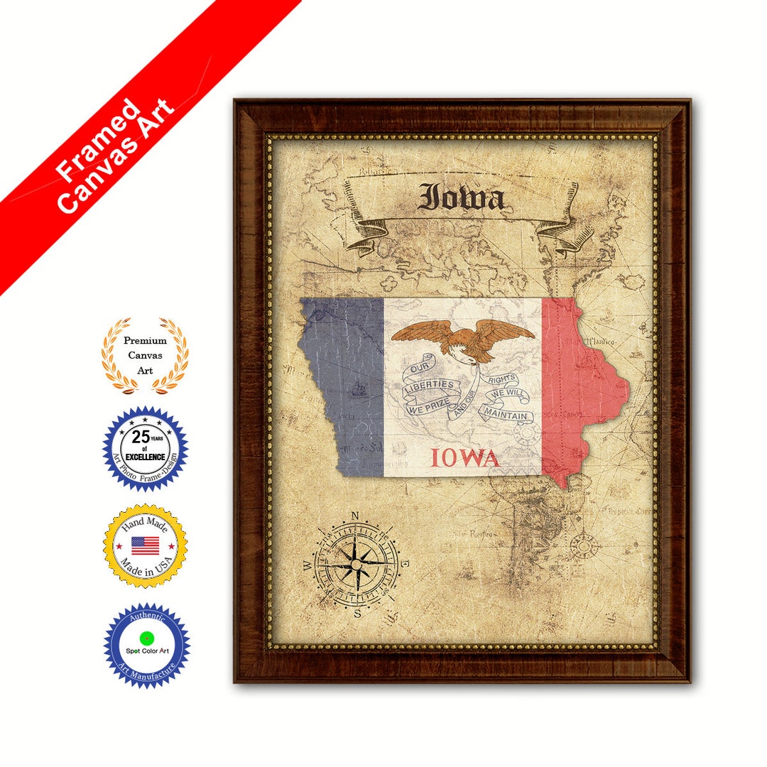 Iowa State Vintage Flag Gifts Home Decor Wall Art Canvas Print With ...