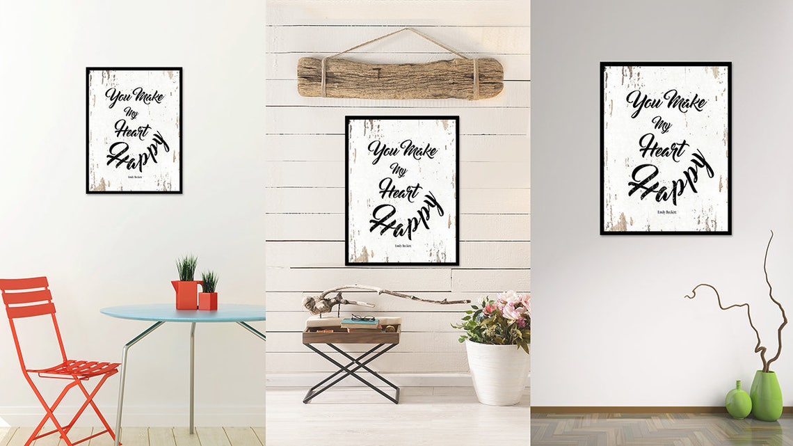 You Make My Heart Happy Quote Saying Canvas Framed Print Wall | Etsy