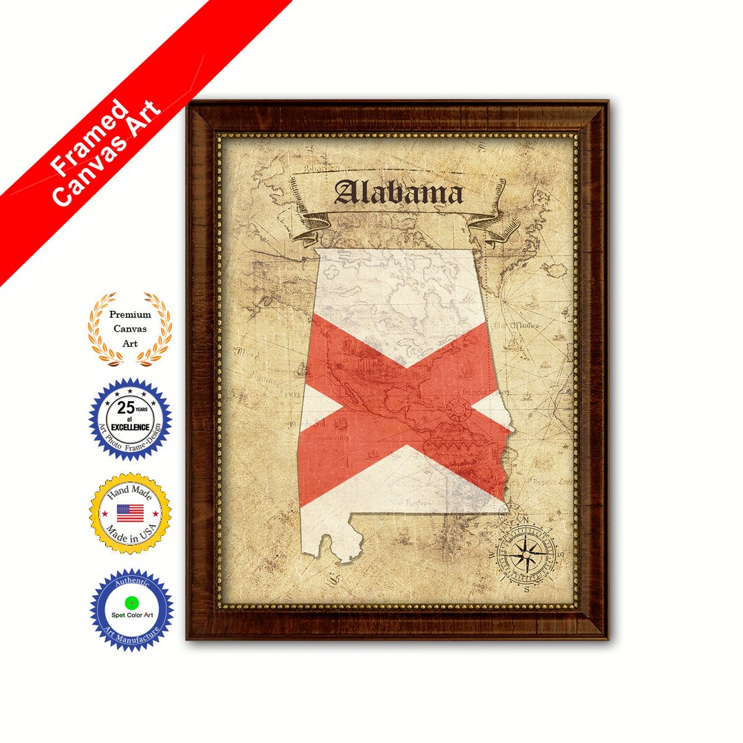 Alabama State Vintage Flag Gifts Home Decor Wall Art Canvas Print With ...
