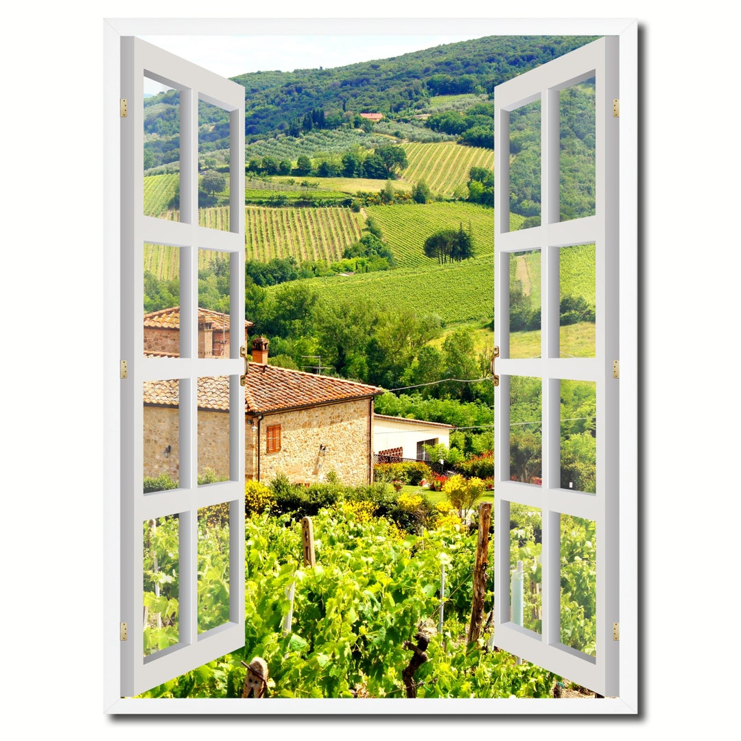 Wine Vineyards Tuscany Italy Picture French Window Framed Art Canvas ...