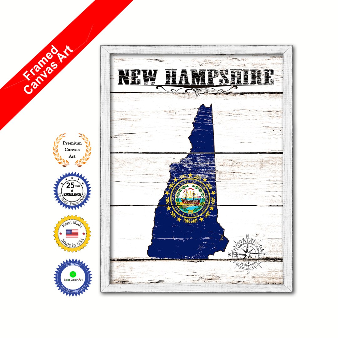 New Hampshire State Vintage Flag Gifts Home Decor Wall Art Canvas Print ...