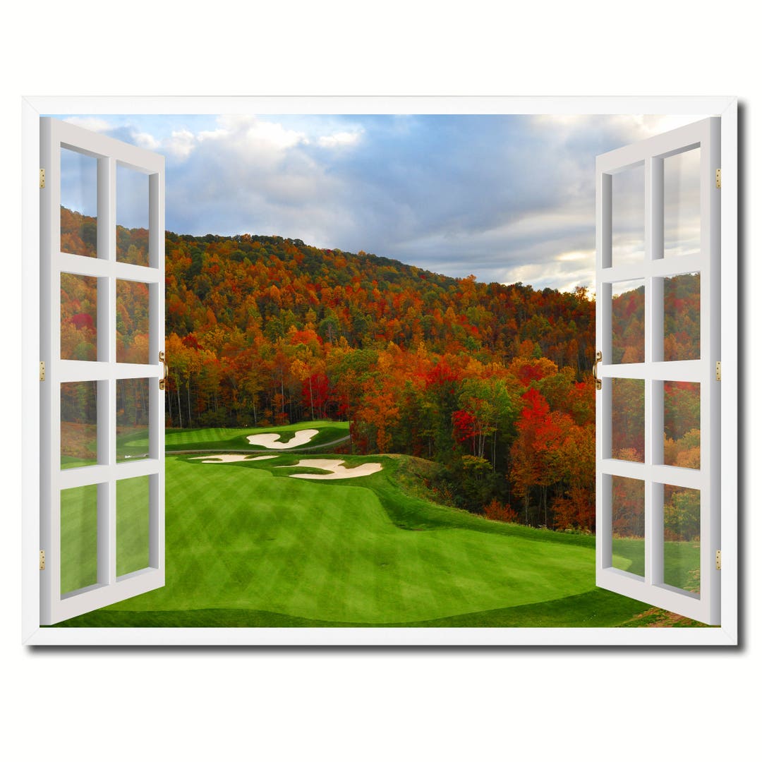 North Carolina Golf Course Autumn View French Window Art Canvas Print ...