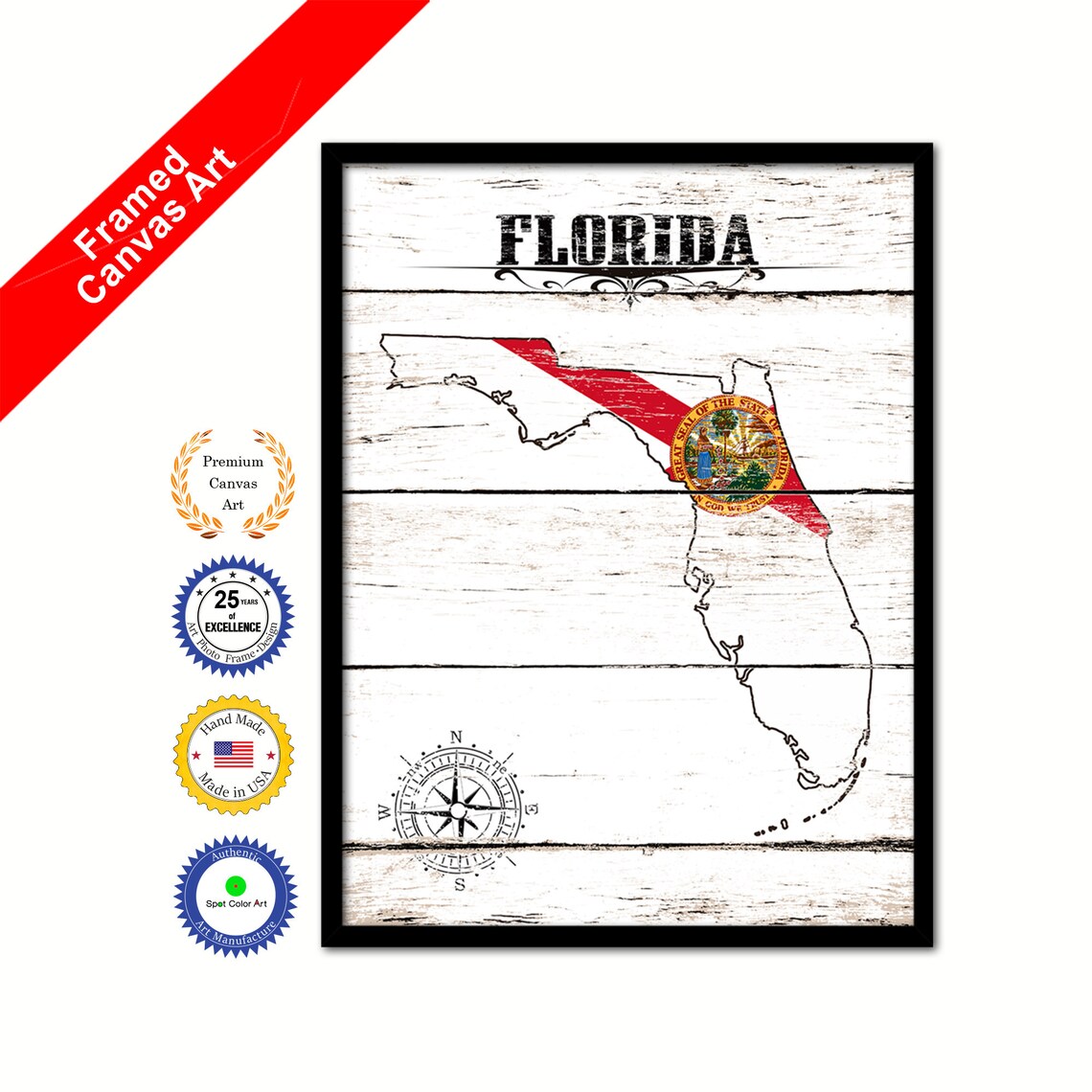 Florida State Vintage Flag Gifts Home Decor Wall Art Canvas Print With ...