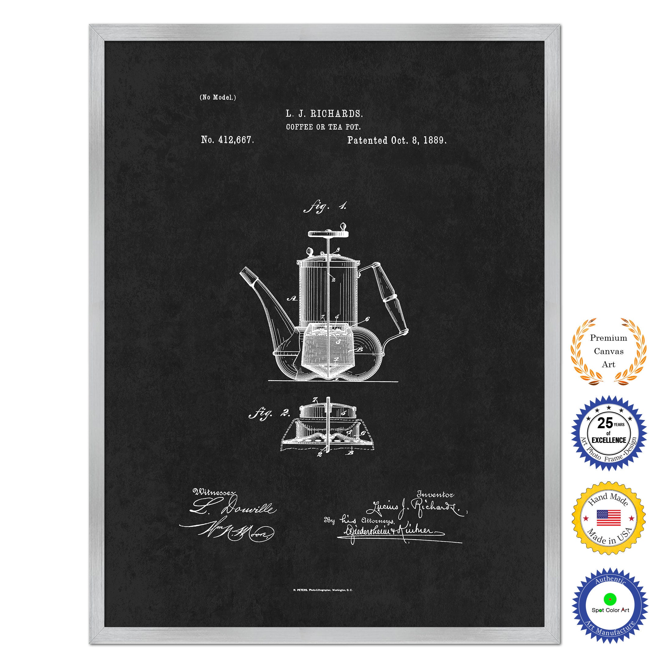 1889 Coffee or Tea Pot Vintage Patent Artwork Framed Canvas - Etsy