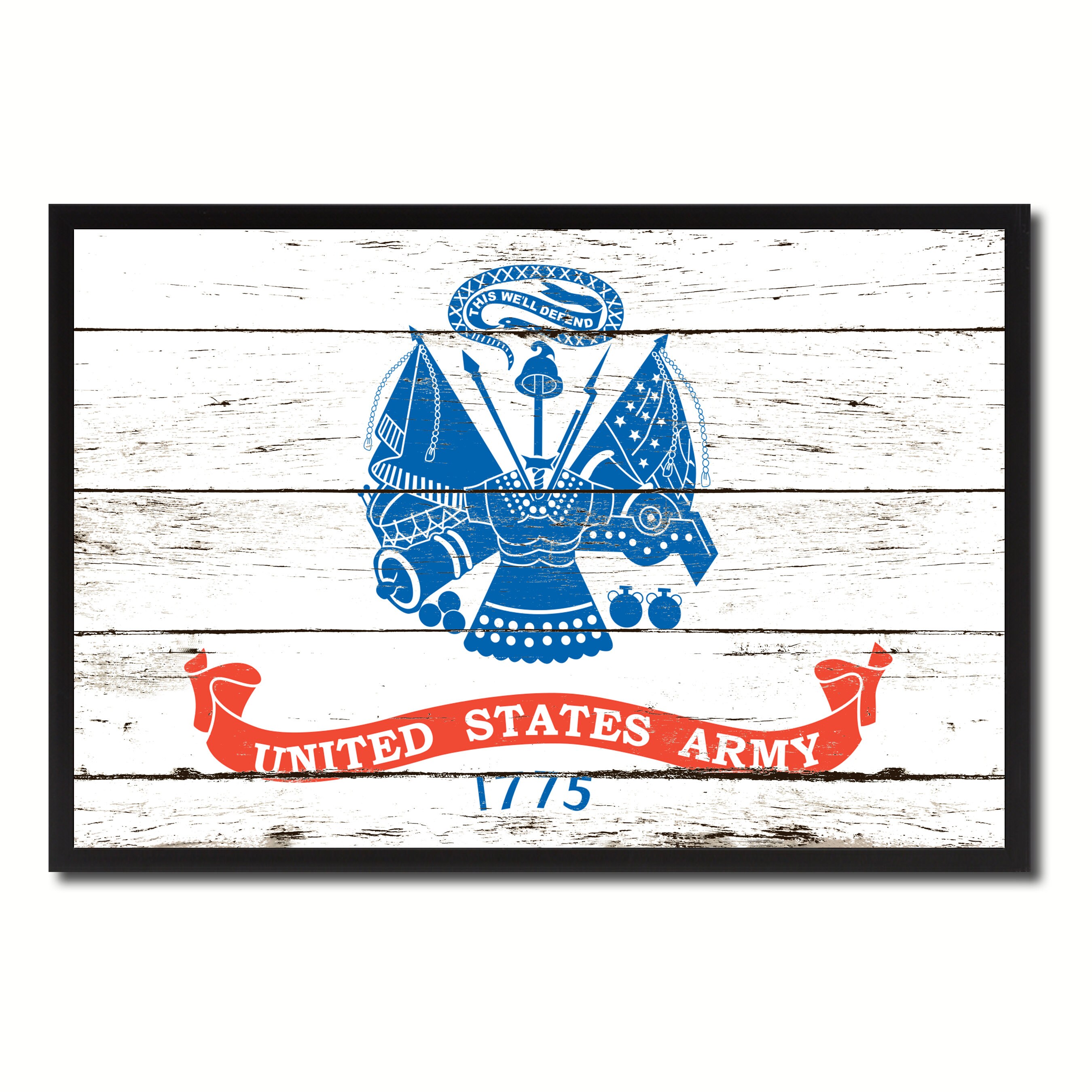 US Army 1775 Military Flag White Wash Wood or Black Frame Cottage ...