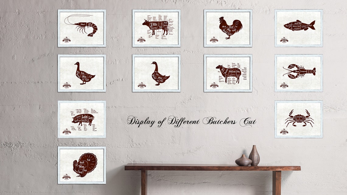 Fish Meat Cuts Butchers Chart Canvas Print With Picture White Wash Wood ...