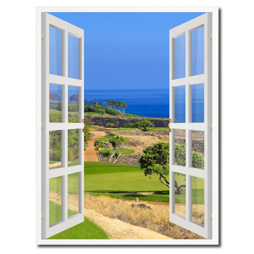 Coastal Golf Course View Picture French Window Art Canvas Print With ...