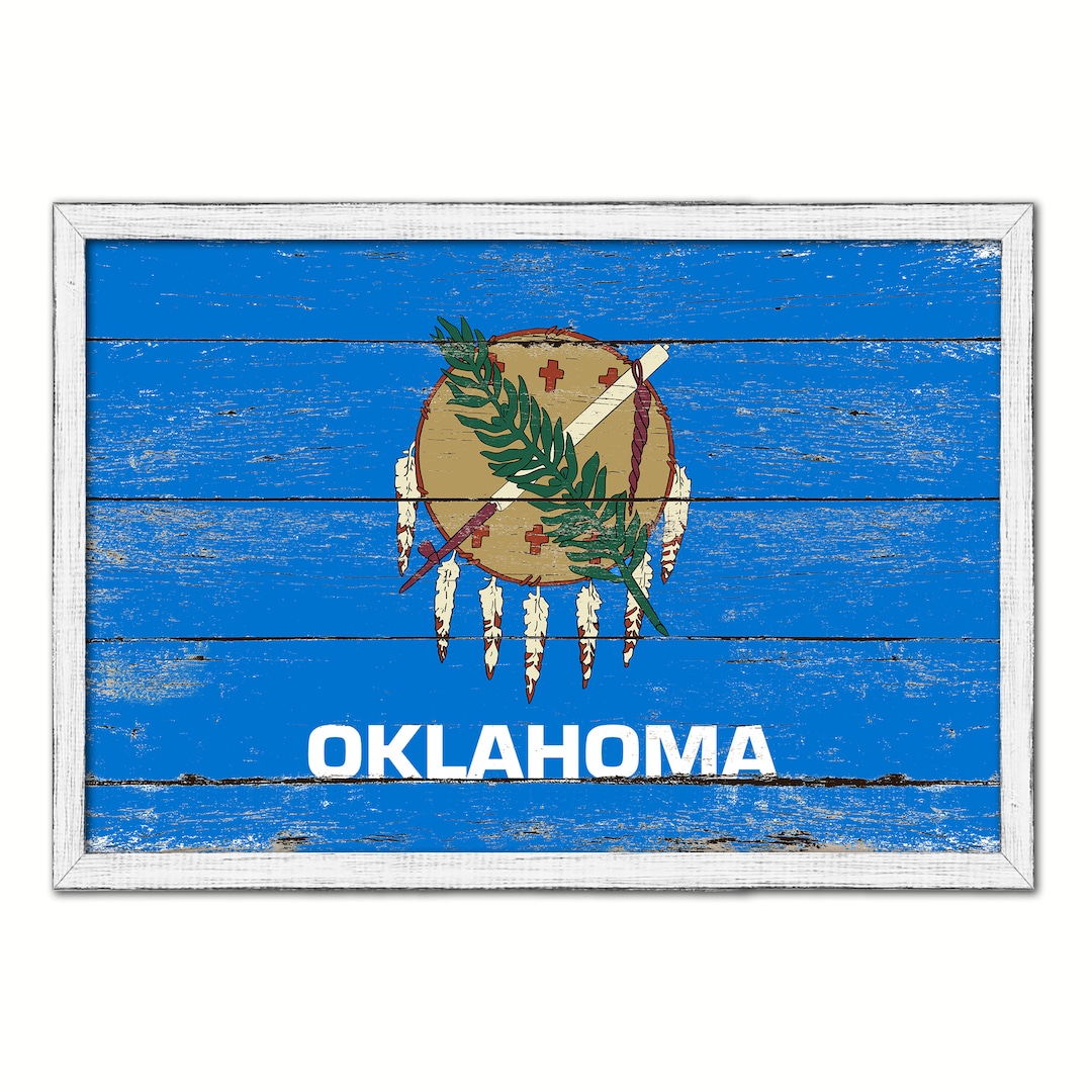 Oklahoma State Vintage Flag Canvas Print With Custom Picture White Wash ...