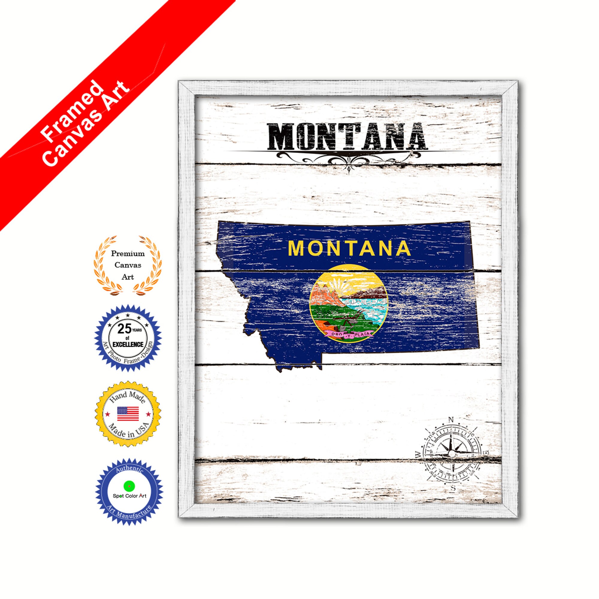 Montana State Vintage Flag Gifts Home Decor Wall Art Canvas Print With ...