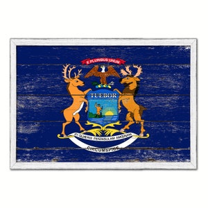 Michigan State Vintage Flag Canvas Print With Custom Picture White Wash ...