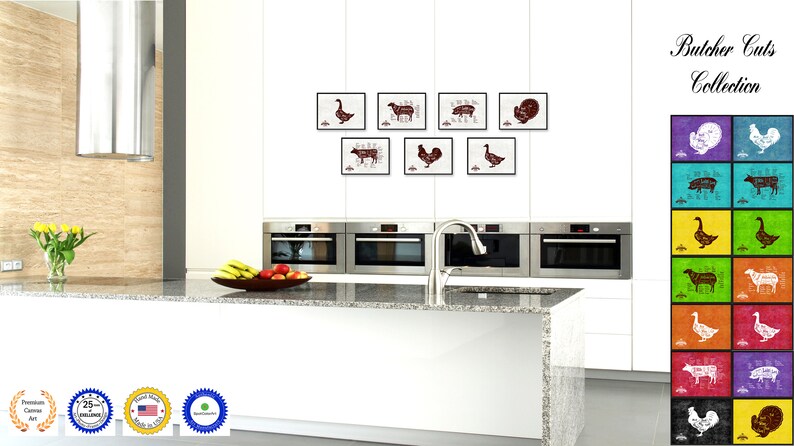 Fish Meat Cuts Butchers Chart Canvas Print With Picture White Wash Wood ...