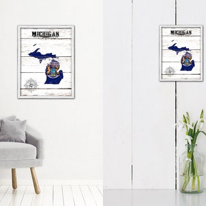 Michigan State Vintage Flag Gifts Home Decor Wall Art Canvas Print With ...