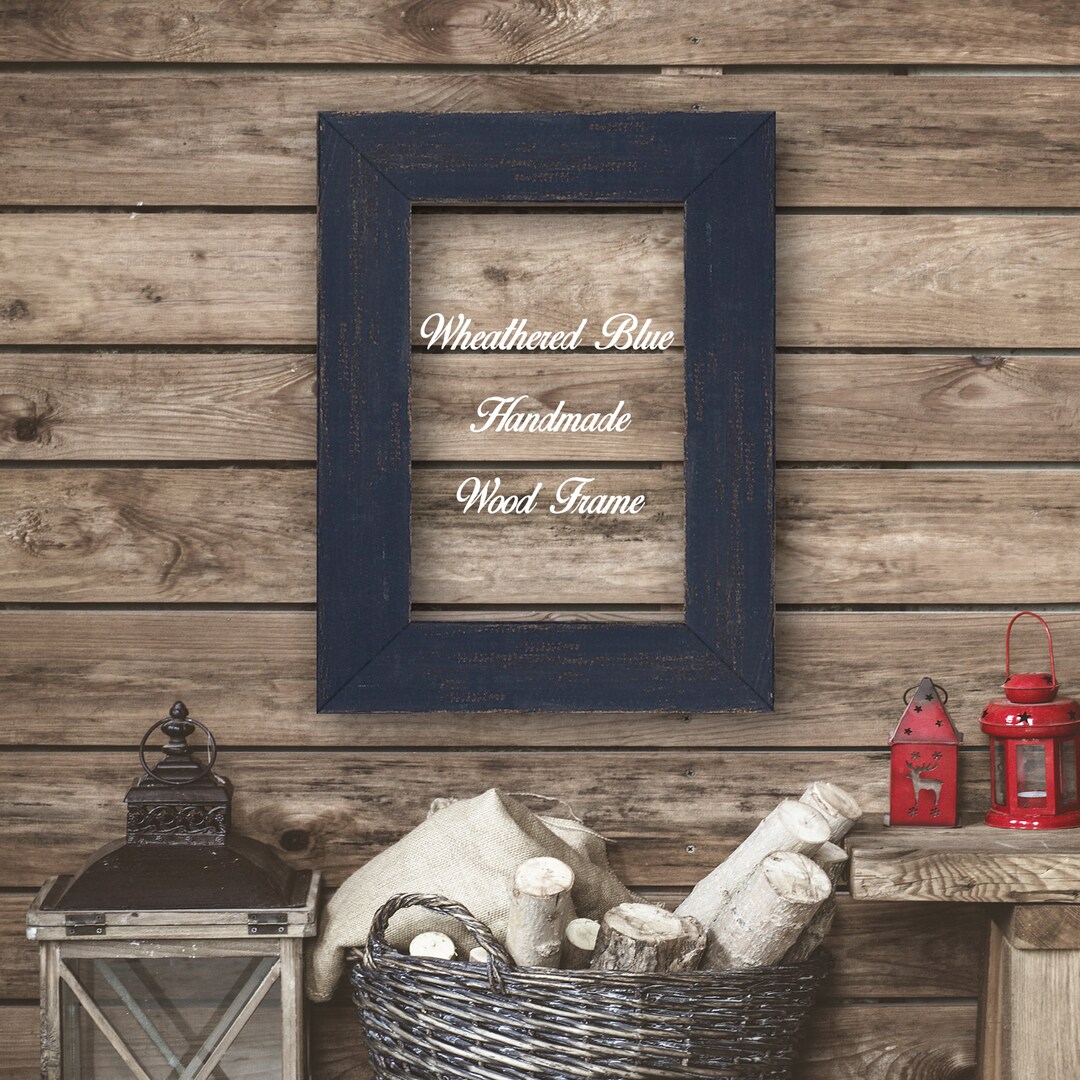 Wheathered Blue Wood Frame Shabby Chic Home Decor Custom Frame Great ...