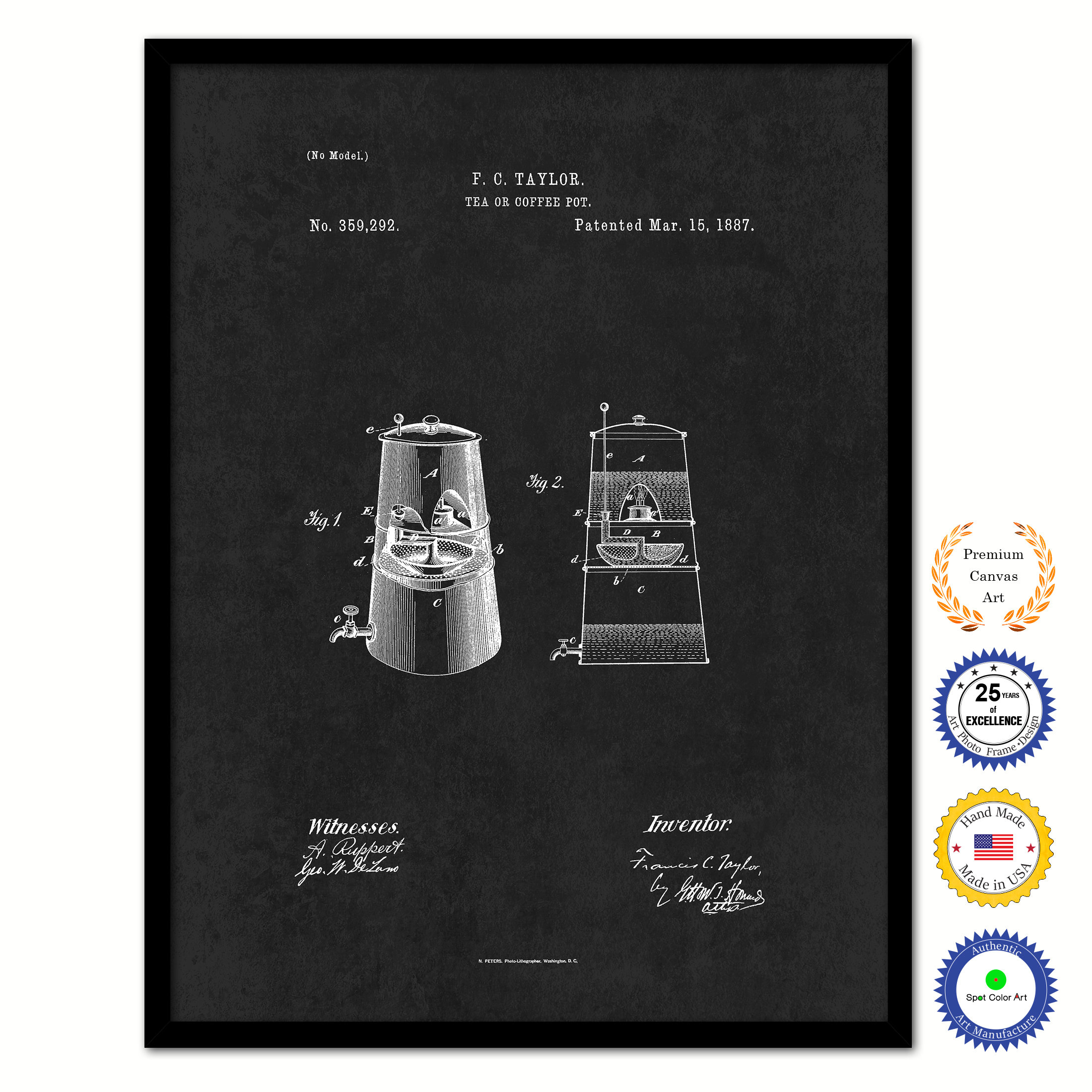 1887 Tea or Coffee Pot Vintage Patent Artwork Framed Canvas Print Home ...