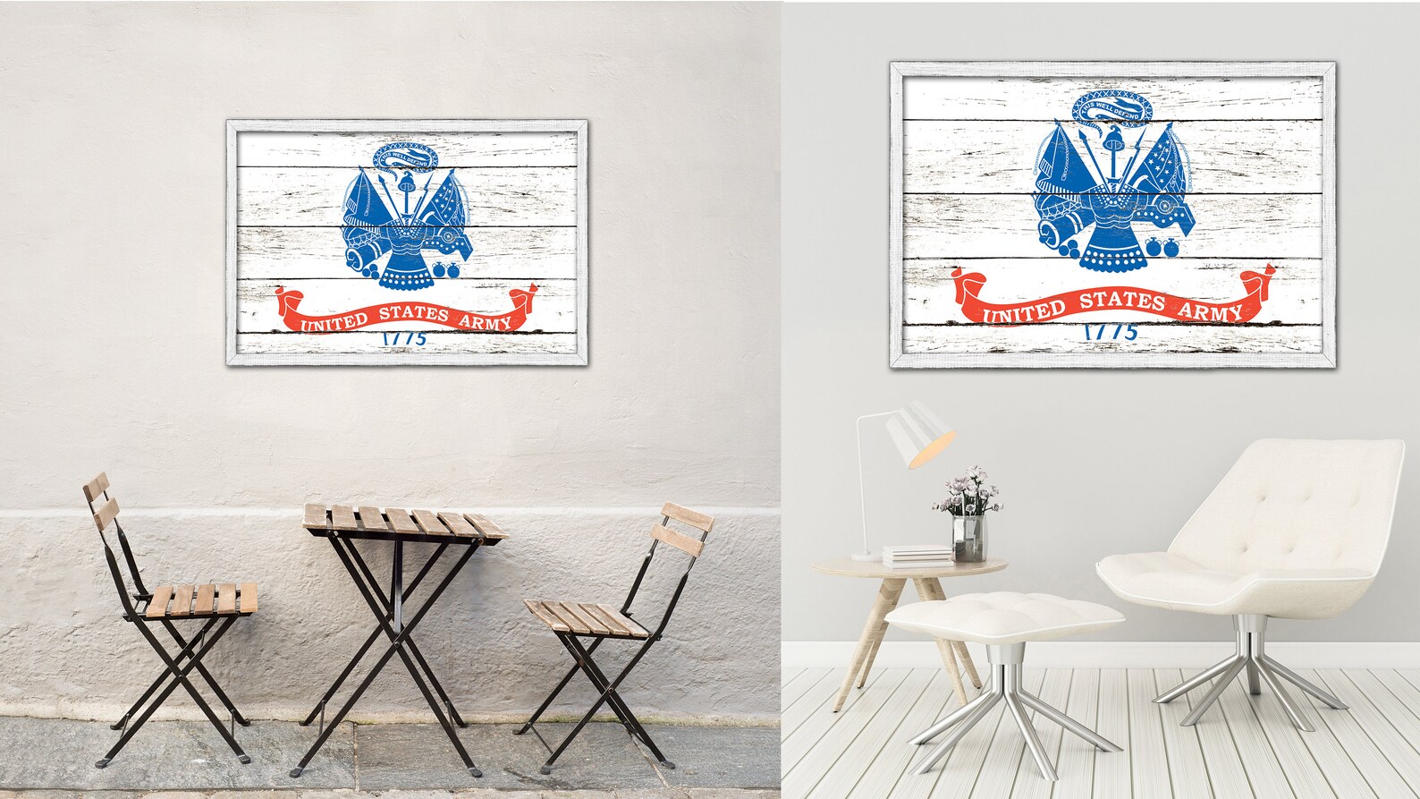 US Army 1775 Military Flag White Wash Wood or Black Frame Cottage ...