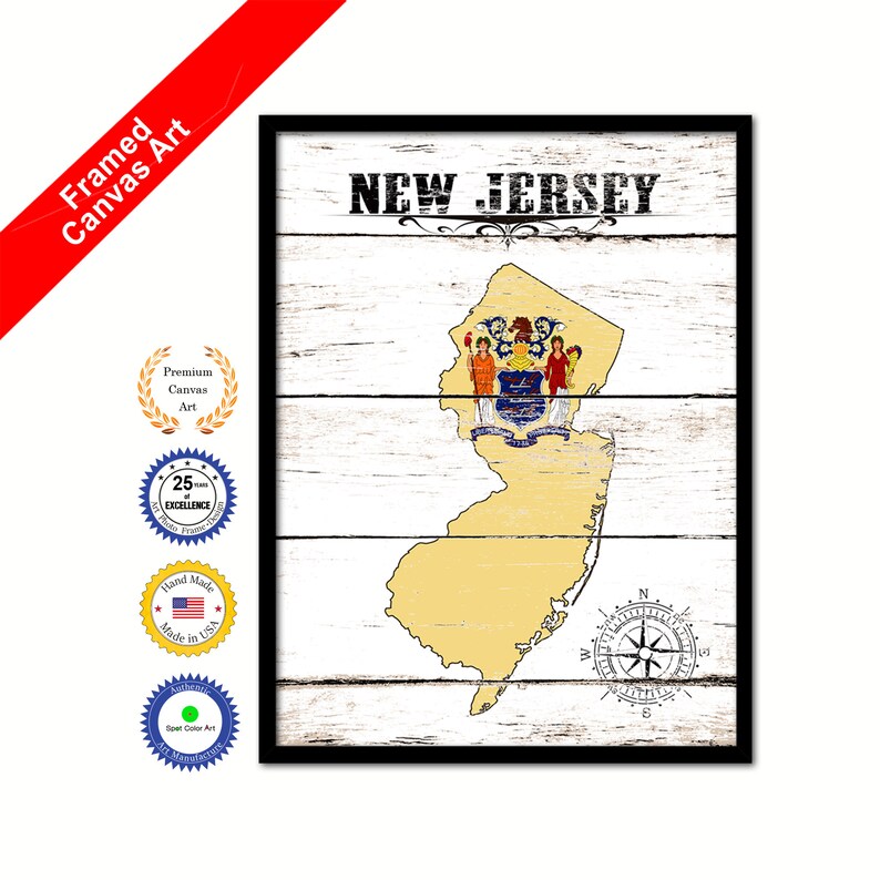 New Jersey State Vintage Flag Gifts Home Decor Wall Art Canvas | Etsy