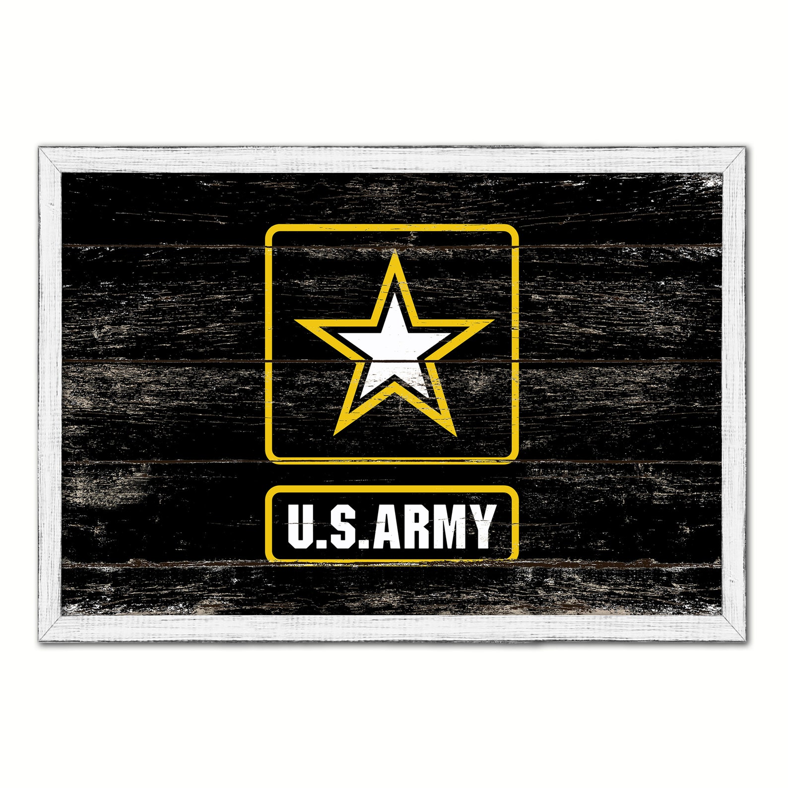 US Army Star Military Flag White Wash Wood or Black Frame Cottage ...