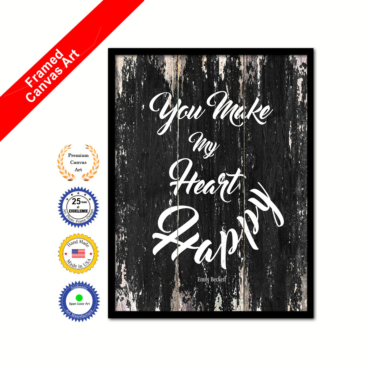 You Make My Heart Happy Quote Saying Canvas Framed Print Wall | Etsy