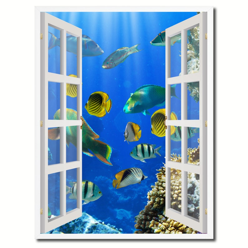 Tropical Island Fish Picture French Window Framed Art Canvas - Etsy