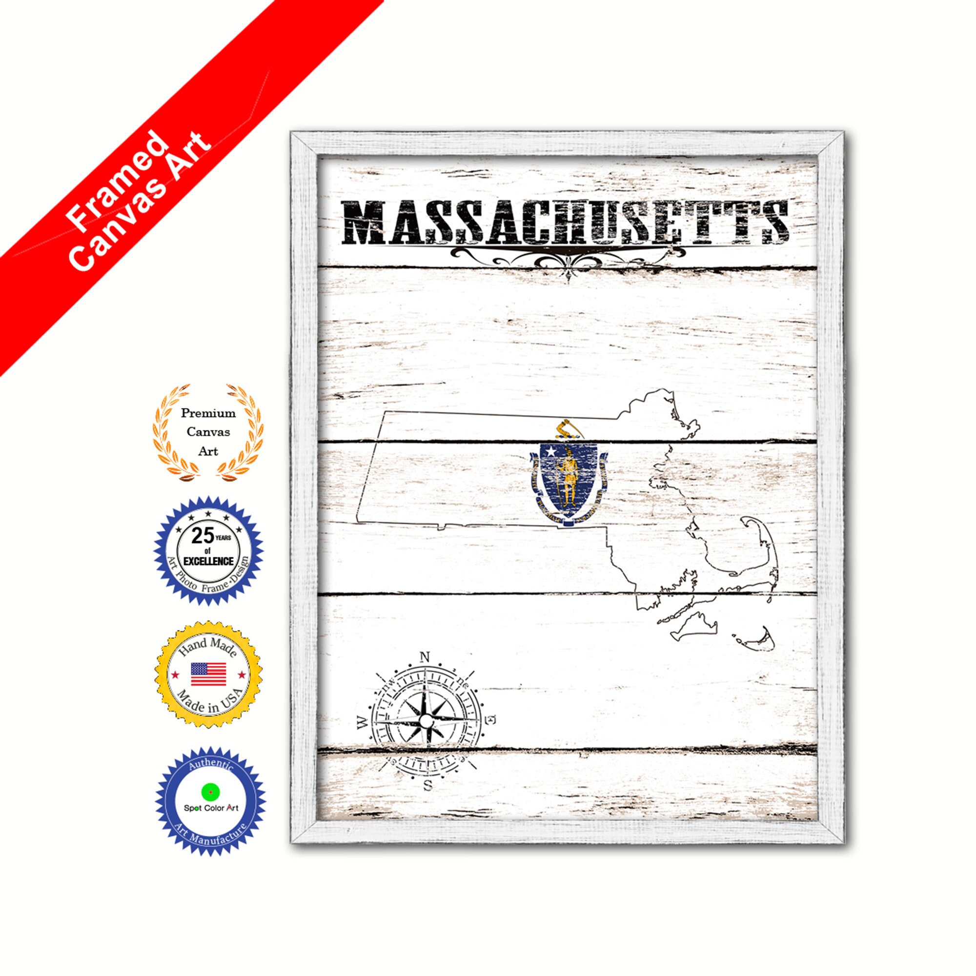 Massachusetts State Vintage Flag Gifts Home Decor Wall Art - Etsy