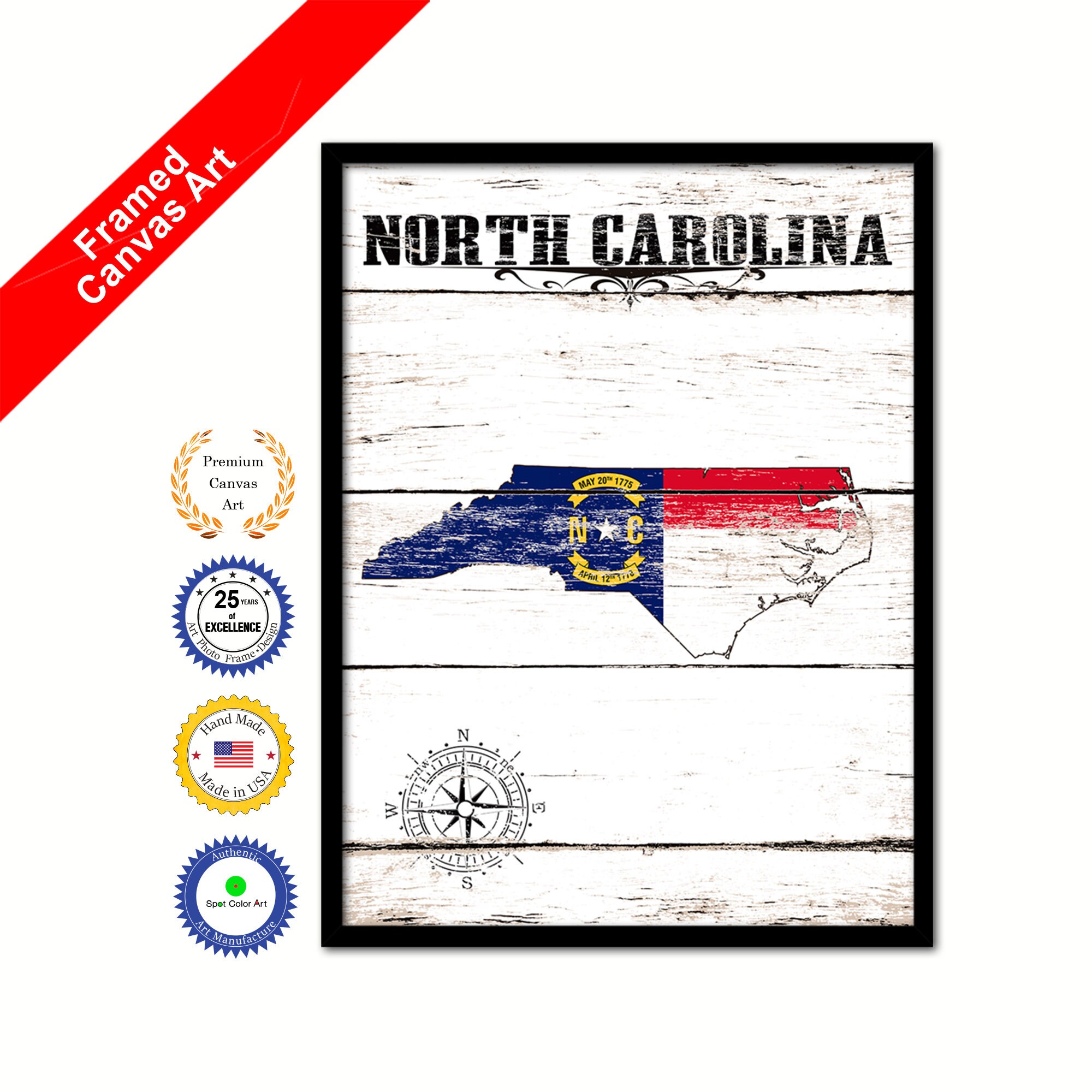 North Carolina State Vintage Flag Gifts Home Decor Wall Art Canvas ...