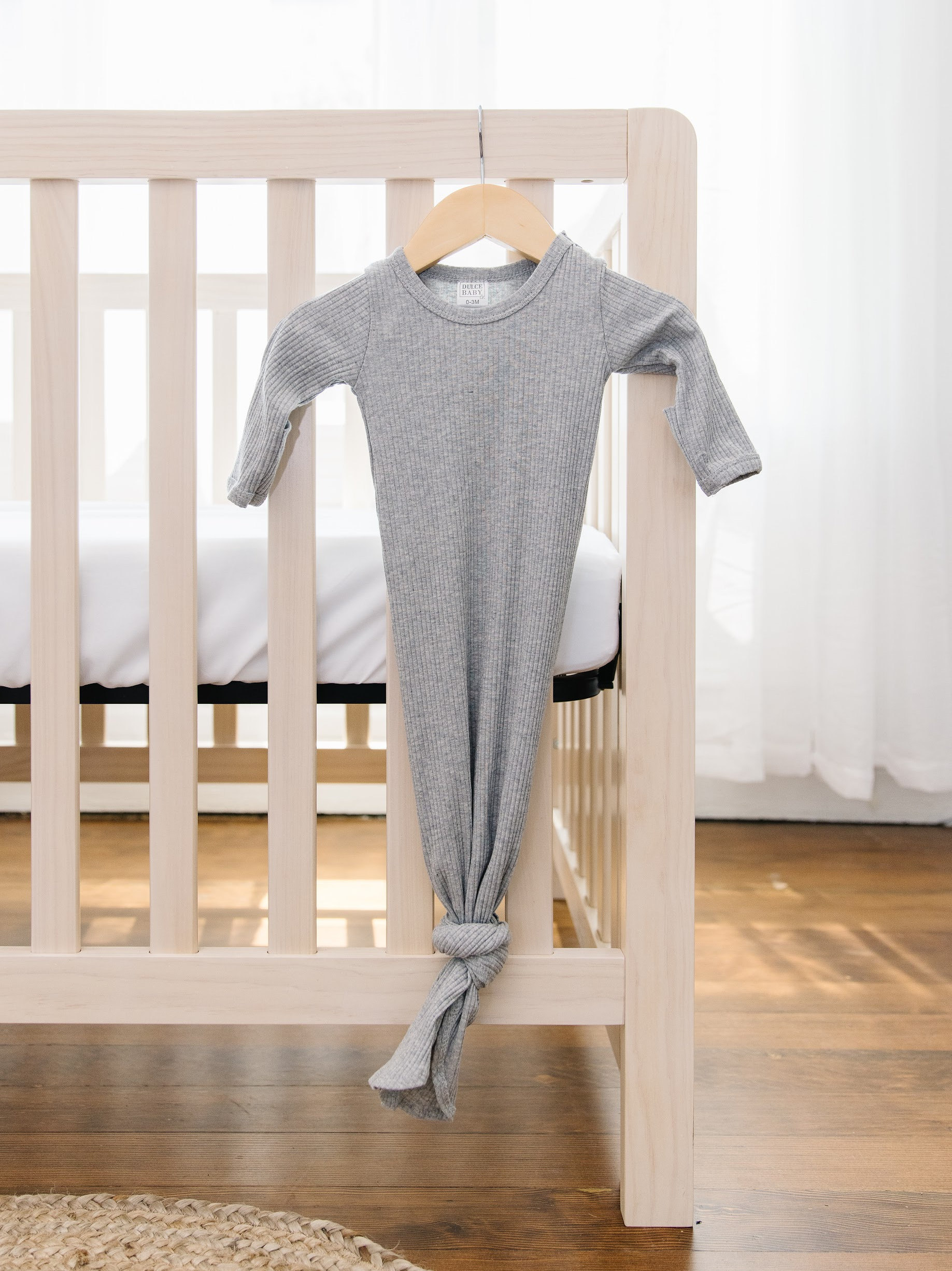 Gray Ribbed Knotted Sleeper Gown, Newborn Gown, Baby Gift, Newborn ...