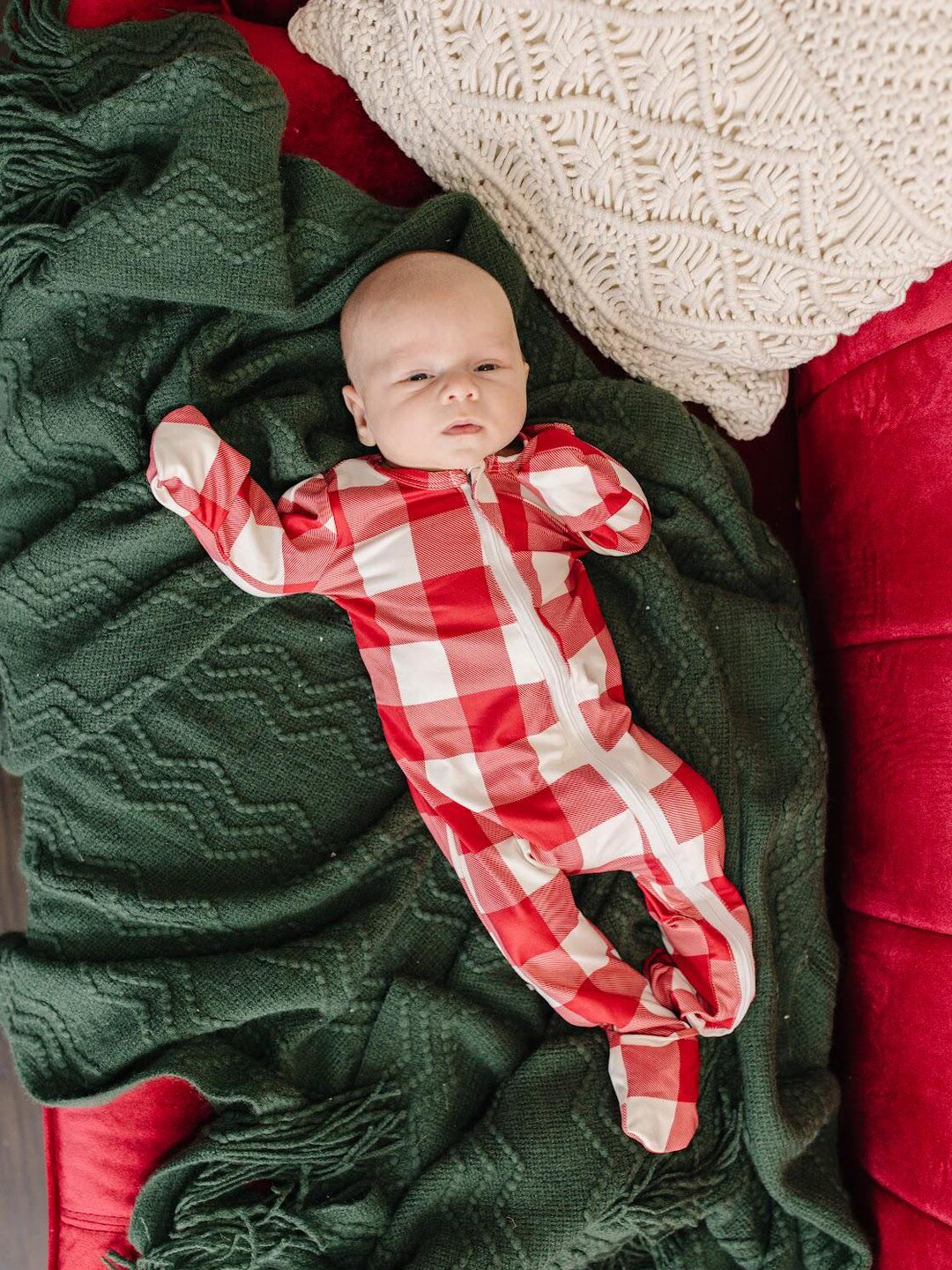 Red Check Sleeper, Buffalo Check, Footed Pajamas, Jammies, Fold-over ...
