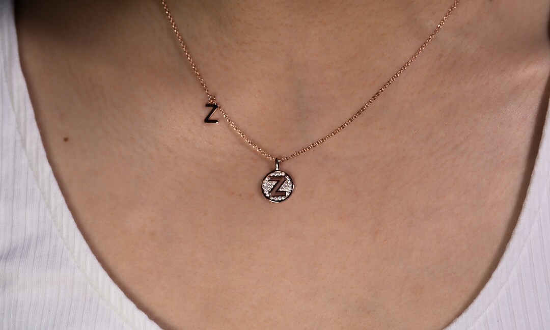 Diamond Initial Necklace / Diamond Letter Necklace / 14k Gold Letter ...