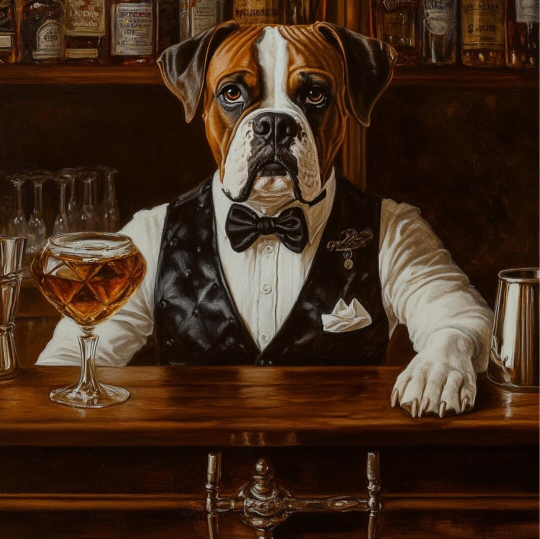 Bartender Dog Portrait, Custom Pet Art for Whiskey Lovers, Personalized ...