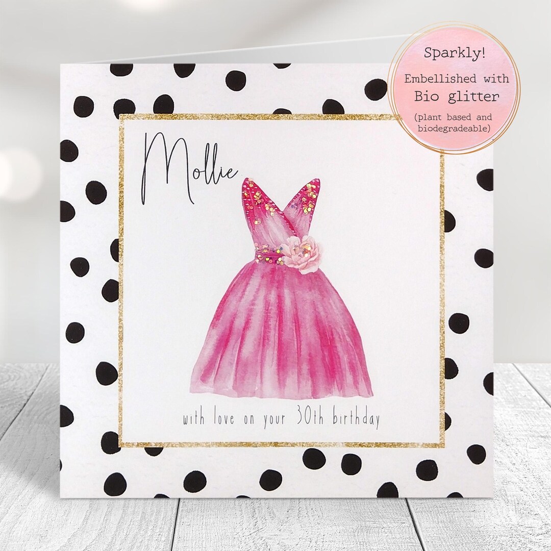 Personalised Birthday Card With Dress Embellished With Biodegradable ...