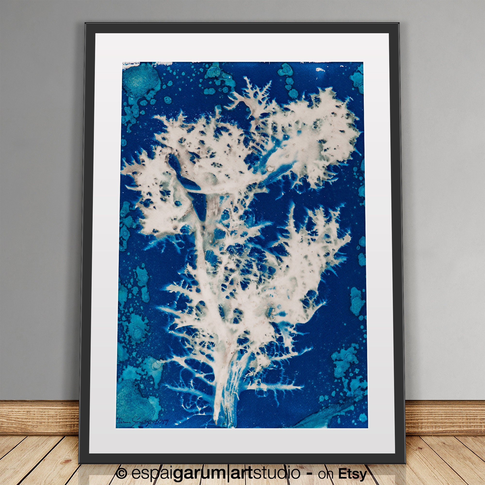 Blue Cyanotype, Art to Print, Hand Printed With Plants, Minimalist ...