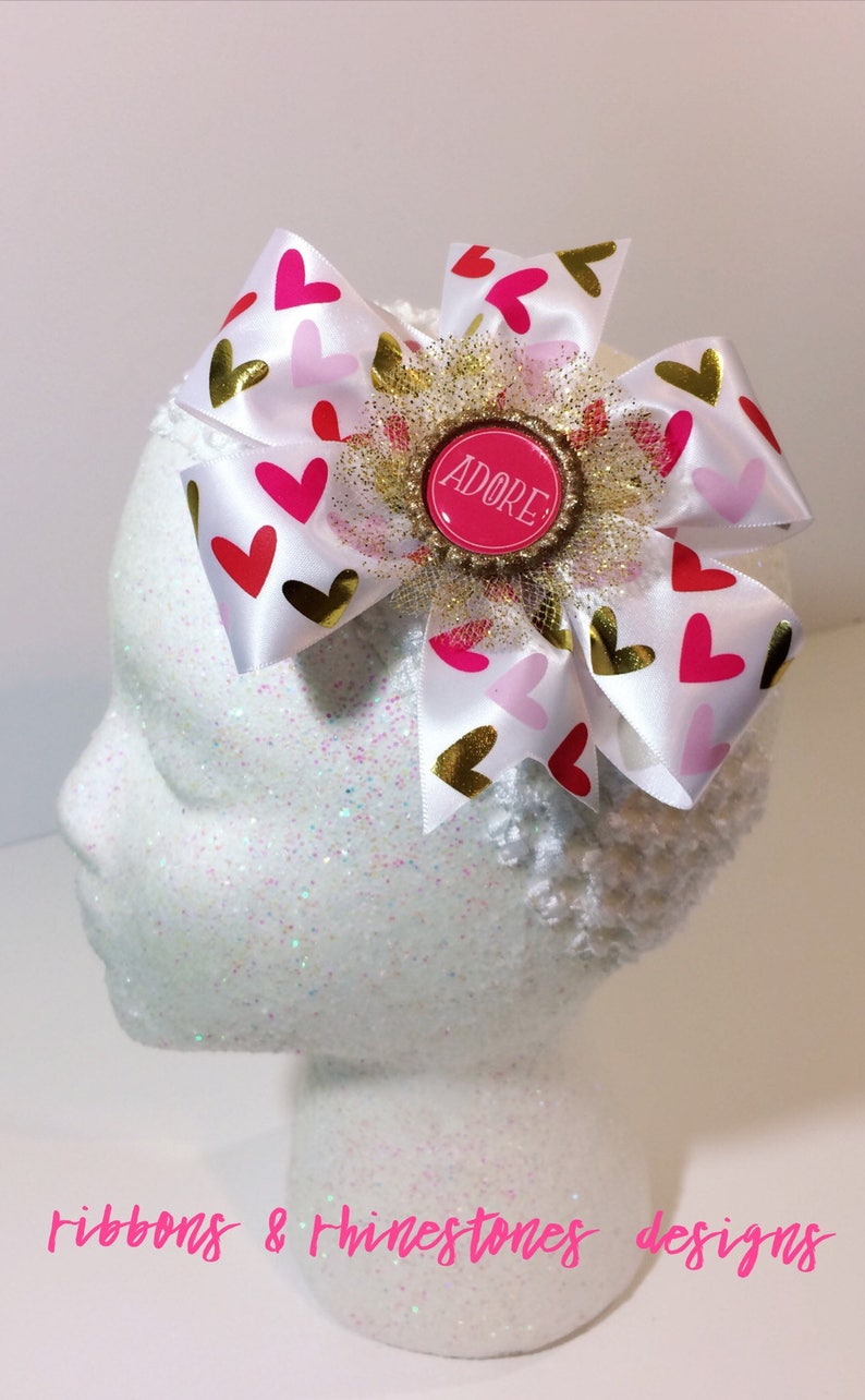 Multicolored Hearts Pinwheel Bow With Bottlecap Embelishment | Etsy